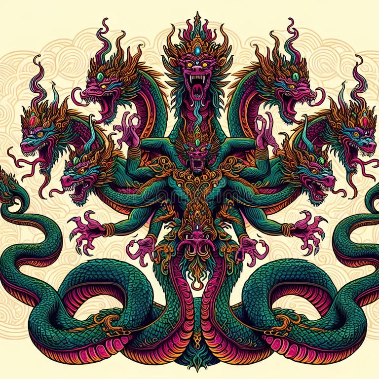The Image Features a Mythical Multi-headed Hydra-like Creat Stock Illustration - Illustration of ...