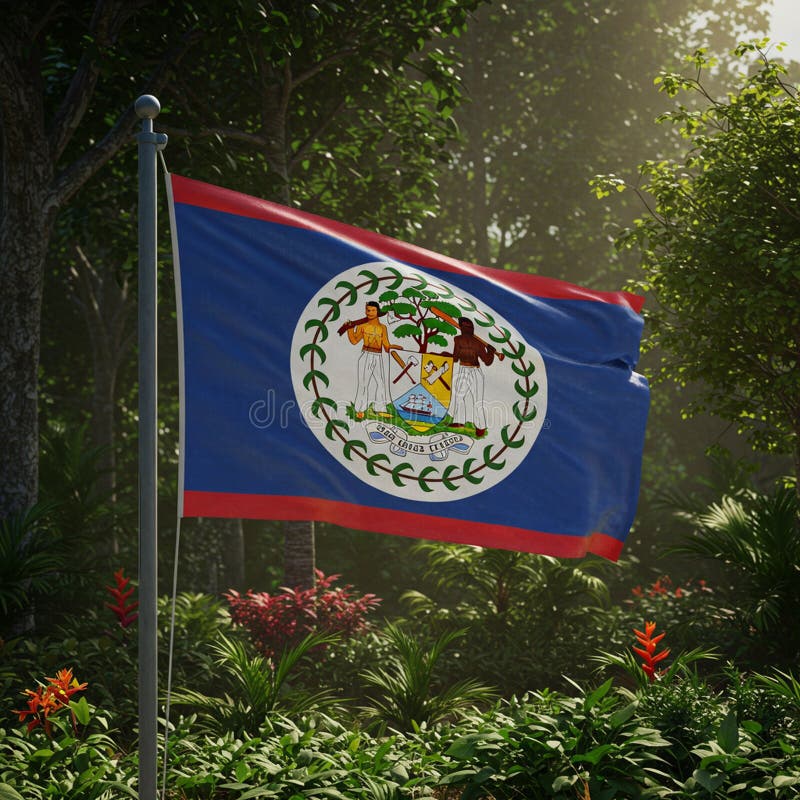 The Image Features the National Flag of Belize Amidst a Lush Forest ...
