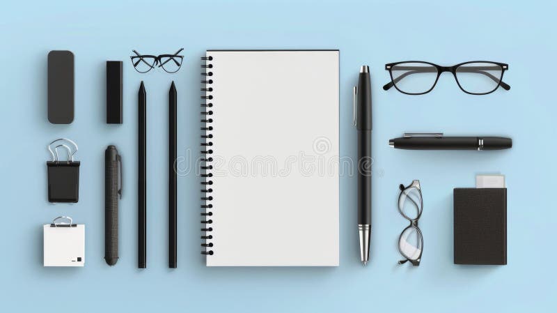 Office Supplies on Blue Background, Generative AI Stock Image - Image ...