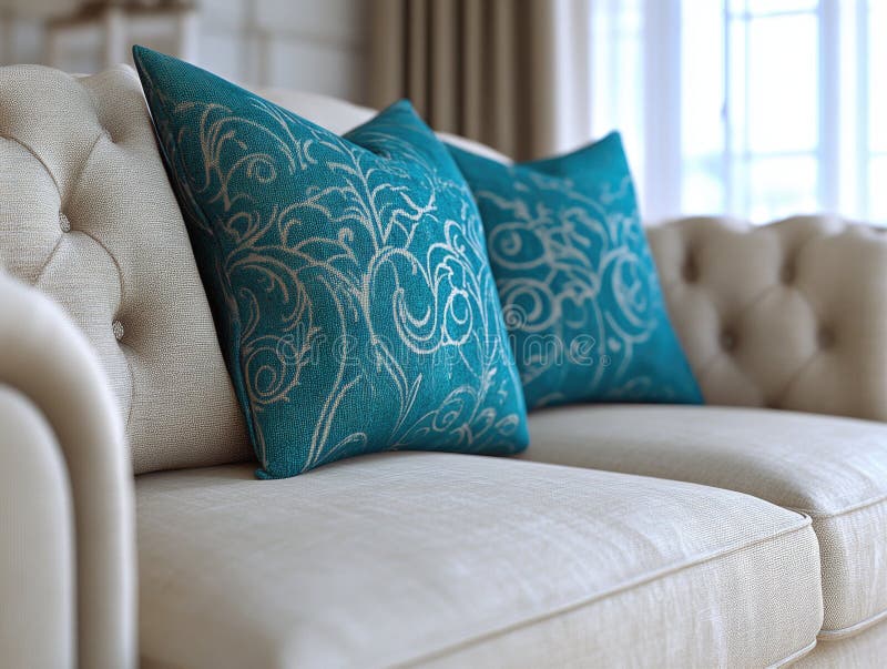 Modern Living Room Sofa with Decorative Throw Pillows and Couch Arm ...