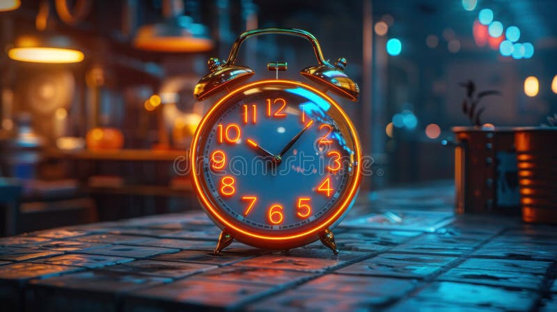 Neon Analog Clock Timer: Time Running Out, Hours Flying by Stock ...