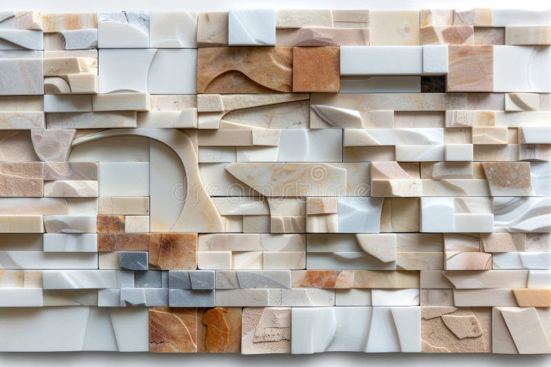 Neutral Stone Brick Wall Texture - Natural Beige White Background ...