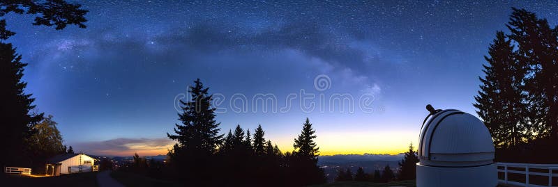 Night Sky with Observatory and Trees Stock Illustration - Illustration ...