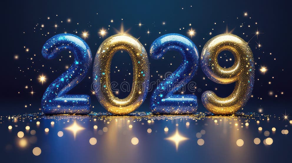 2029 Year Digit Numbers Gold Blue Glitter Sparkles Celebration Stock ...