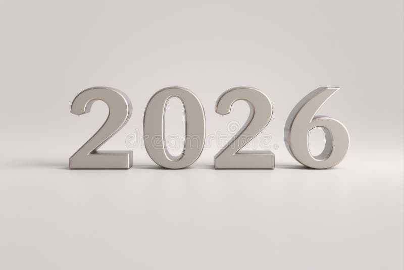 Metallic 2026 Numbers on a Light Grey Background Year Stock ...