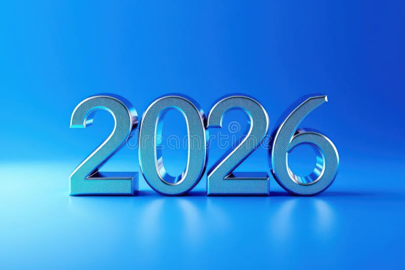 Metallic 2026 Numbers on Blue Background Year Silver Stock Illustration ...
