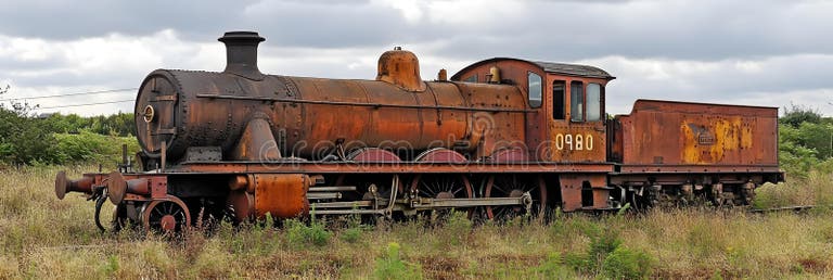 Abandoned Rusted Train Engine in Grassy Field Stock Illustration ...