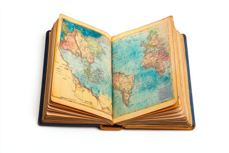 An Open Vintage Atlas Displays Colorful World Maps. this Image ...