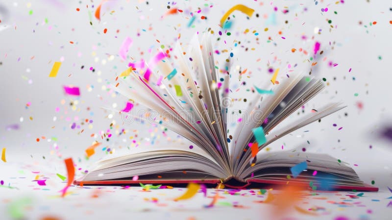 Open Book with Colorful Confetti, Generative AI Stock Illustration ...