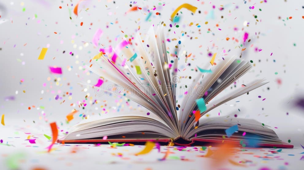 Open Book with Colorful Confetti, Generative AI Stock Illustration ...