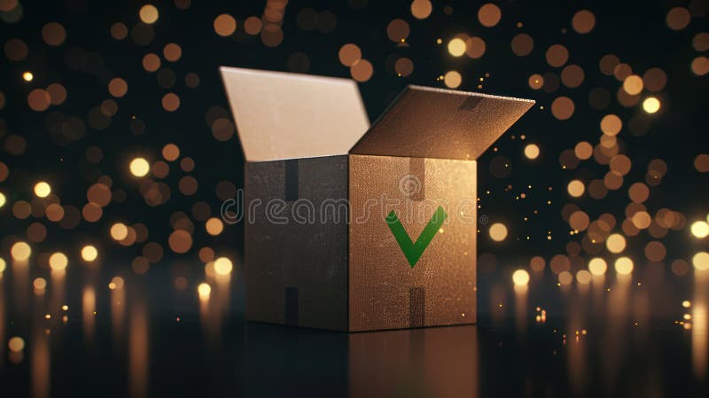 Ready for Action: Open Cardboard Box with Green Checkmark Stock ...