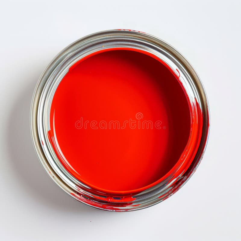 The Image Features an Open Tin Can Filled with Bright Red Paint ...