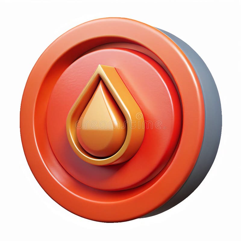 Orange Circular Button with Gold Oil Drop Icon on Transparent ...