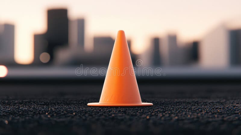 A Bright Orange Traffic Cone Sits on a Dark Asphalt Surface. Stock Photo - Image of generated ...