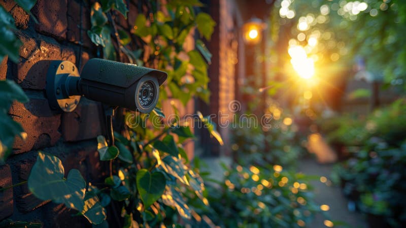 Outdoor Security Camera at Sunset - Generative AI Stock Photo - Image ...