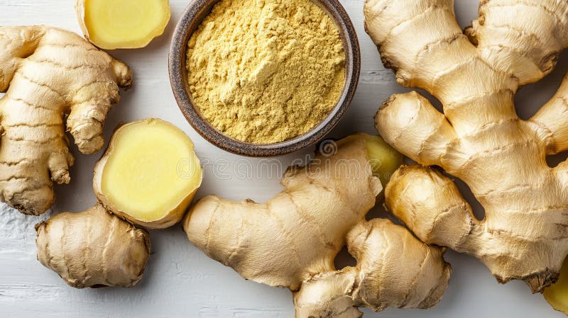 An Image Features an Overhead View of Raw Maca Root and Organic Powders ...