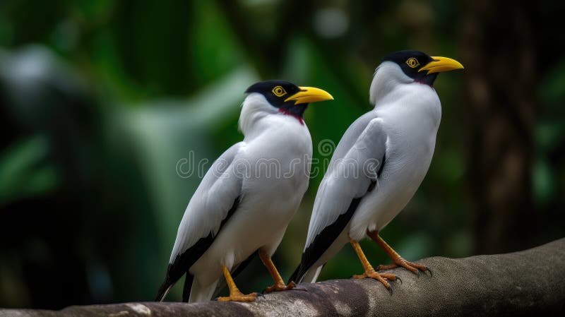 Couple of Bali Mynah Birds on a Tree Branch Stock Illustration ...