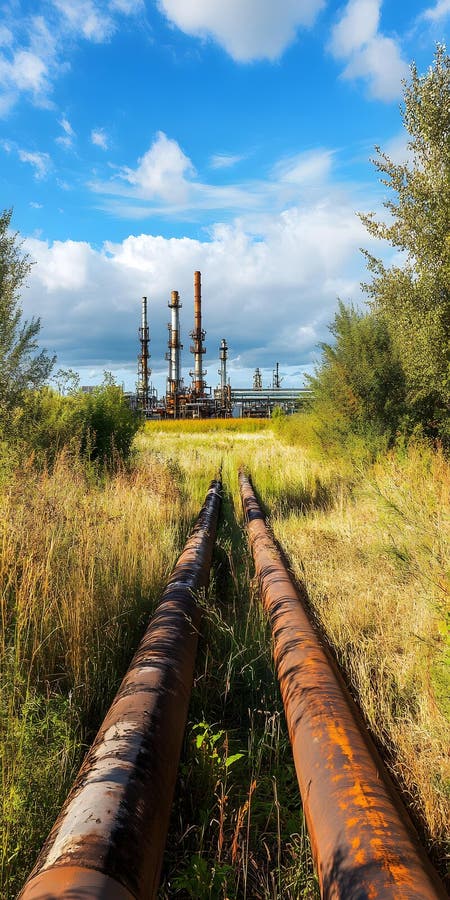 Rusty Pipes in Industrial Landscape Stock Illustration - Illustration ...