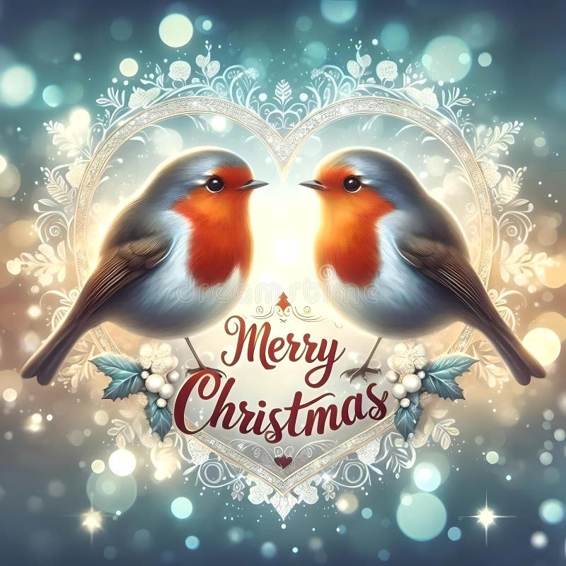 Heartwarming Holiday Greetings. Two Robins. Merry Christmas Stock ...