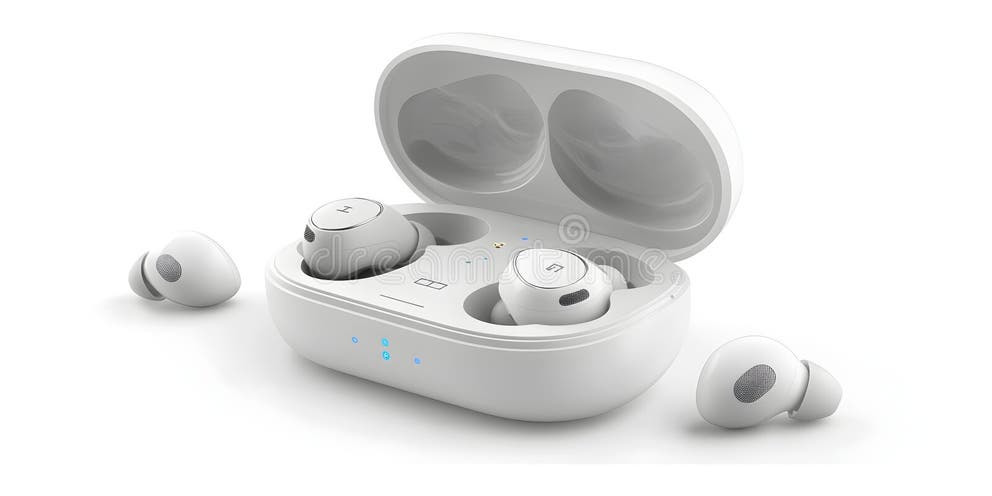 White Wireless Earbuds with Charging Case and Accessories Stock ...