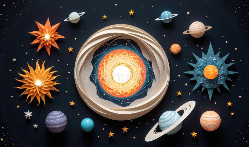 A Paper Craft Representation of a Galaxy, with Planets, Stars, and a ...