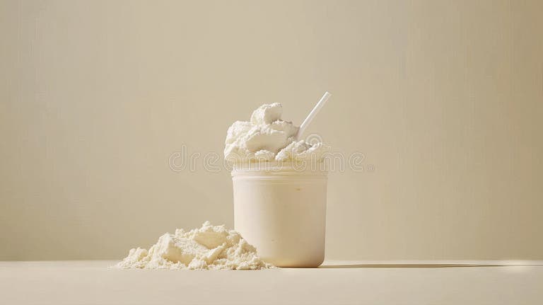 The Image Features a Partially Opened Container of Protein Powder ...