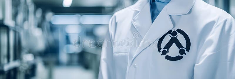 Person in Lab Coat with Stylized Logo Stock Illustration - Illustration ...
