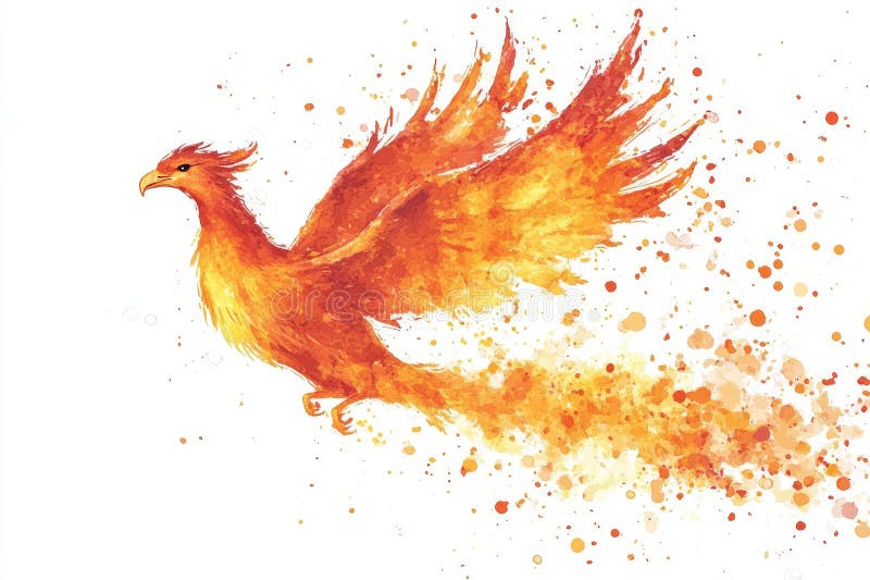The Image Features a Phoenix Ablaze with Orange Flames, Isolated on a ...