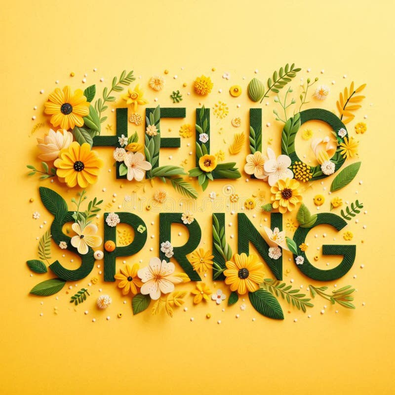 The Image Features the Phrase "HELLO SPRING" Crafted from a Variety of ...