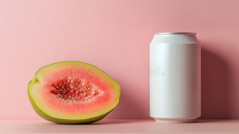 The Image Features a Pink Drink Can Accompanied by a Watermelon Slice ...