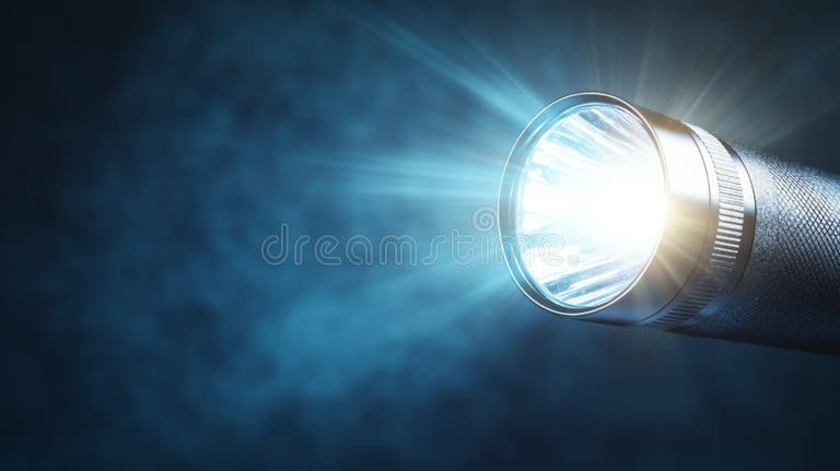 The Image Features a Portable Black Metal LED Flashlight Set Against a ...