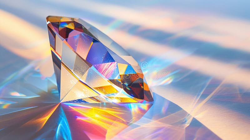 Prismatic Crystal Diamond Reflecting Rainbow Light on Textured Surface ...