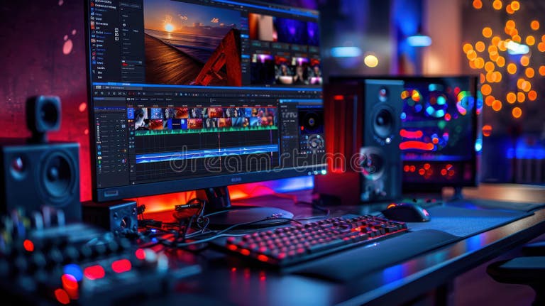 Professional Video Editing Workstation with Software and Timeline ...