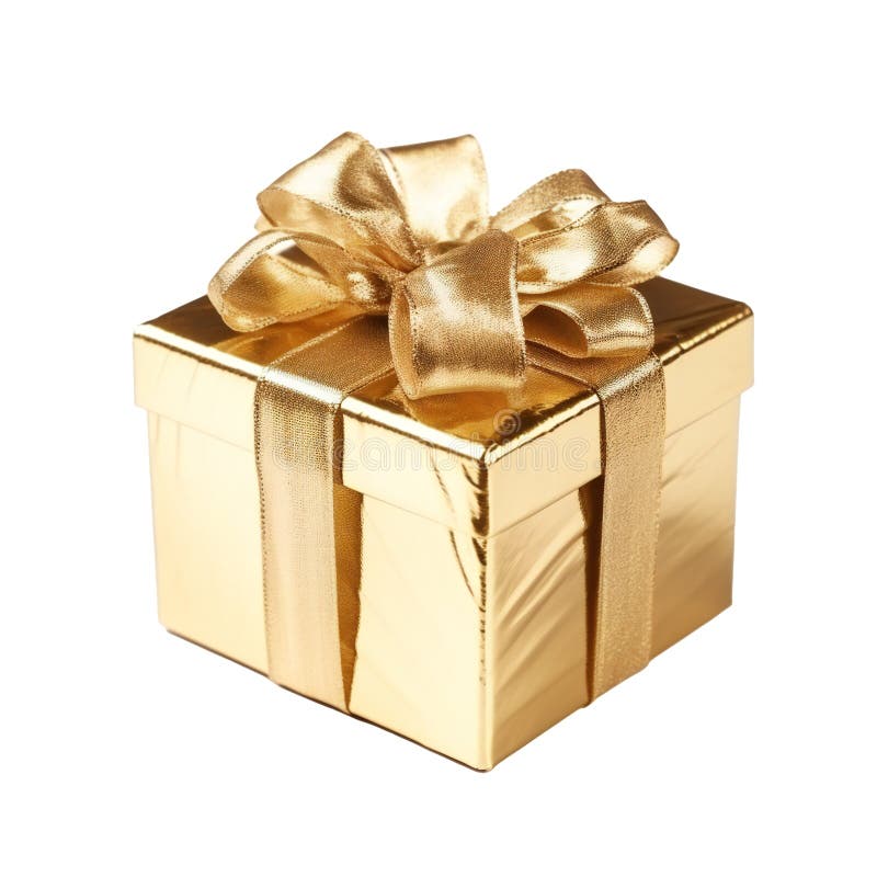 Realistic Gold Gift Box with Ribbon on Transparent Background Stock ...