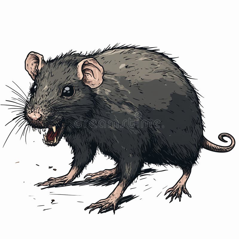 Realistic Angry Black Rat Illustration with Detailed Fur and Sharp ...