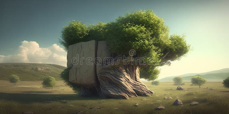Realistic Tree with Environment with Cube Stone Ai Generated Stock ...