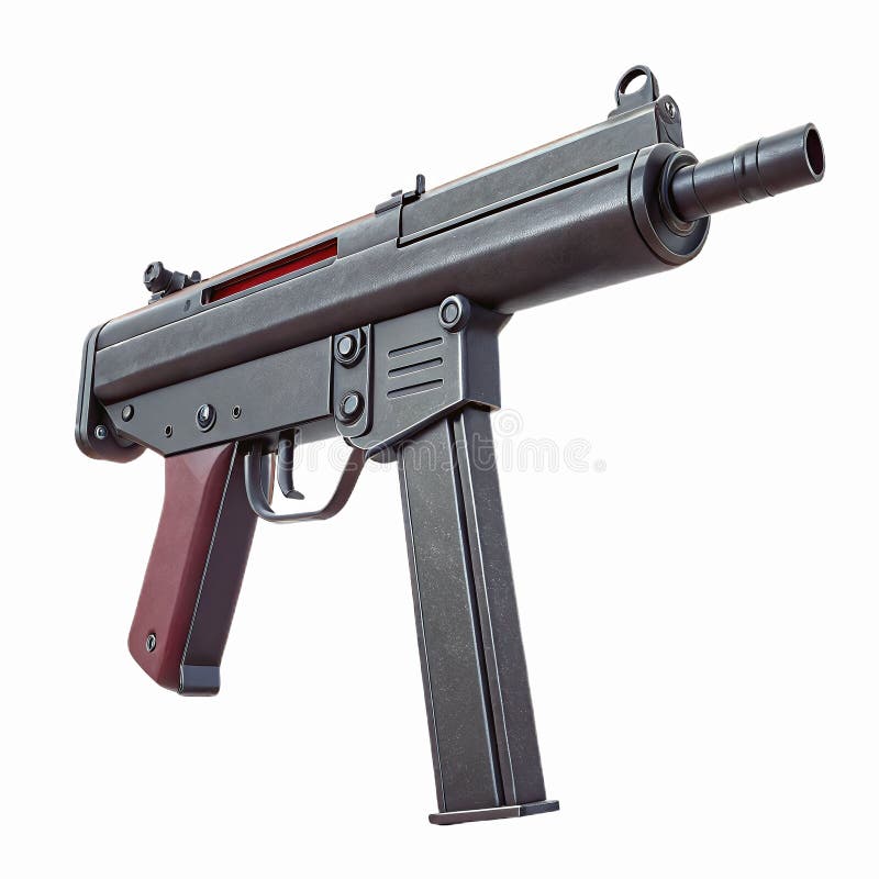 Realistic Vector of a Black Submachine Gun with Red Accents on ...