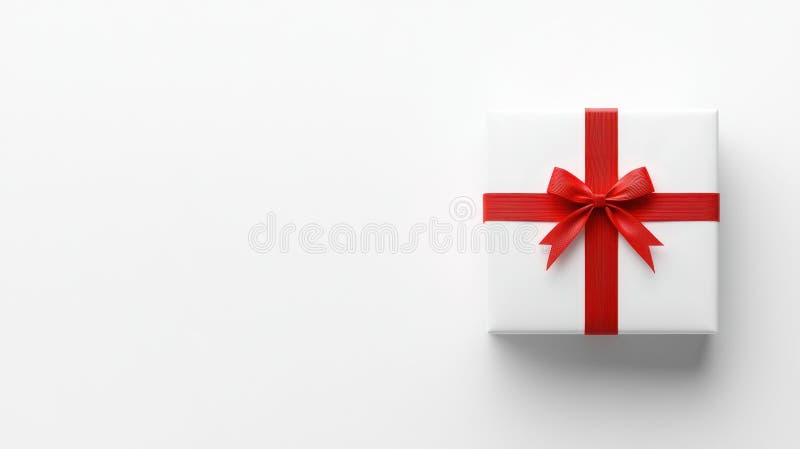 Rectangular Present Box with Red Ribbon and Bow, Top Overhead Close-up ...