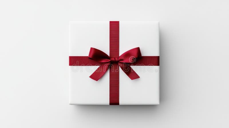 Rectangular Present Box with Red Ribbon and Bow, Top Overhead Close-up ...