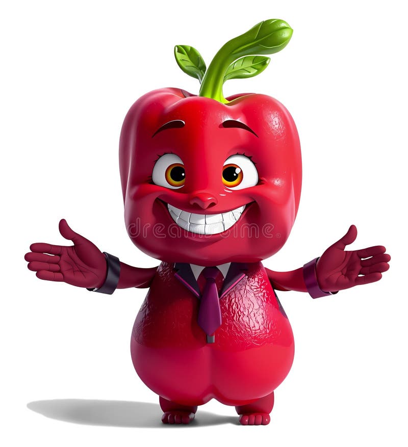 A Cheerful, Cartoonish Red Pepper Character with a Smiling Face ...