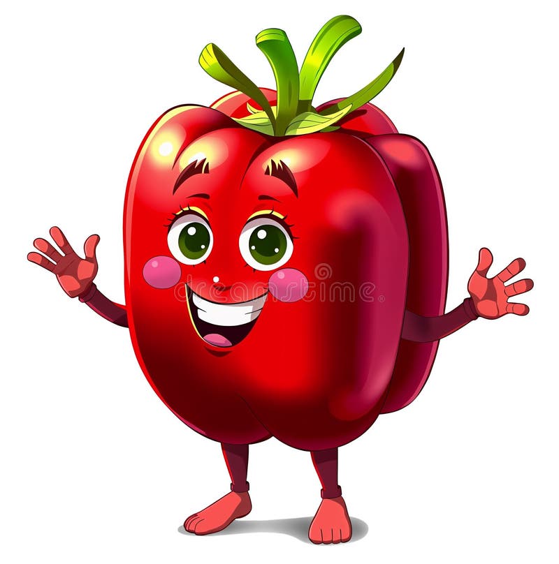 A Cheerful, Anthropomorphic Red Bell Pepper Character with a Smiling ...