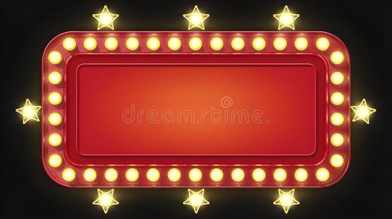 Red Illuminated Signboard with Starlights Blank Template for Design ...