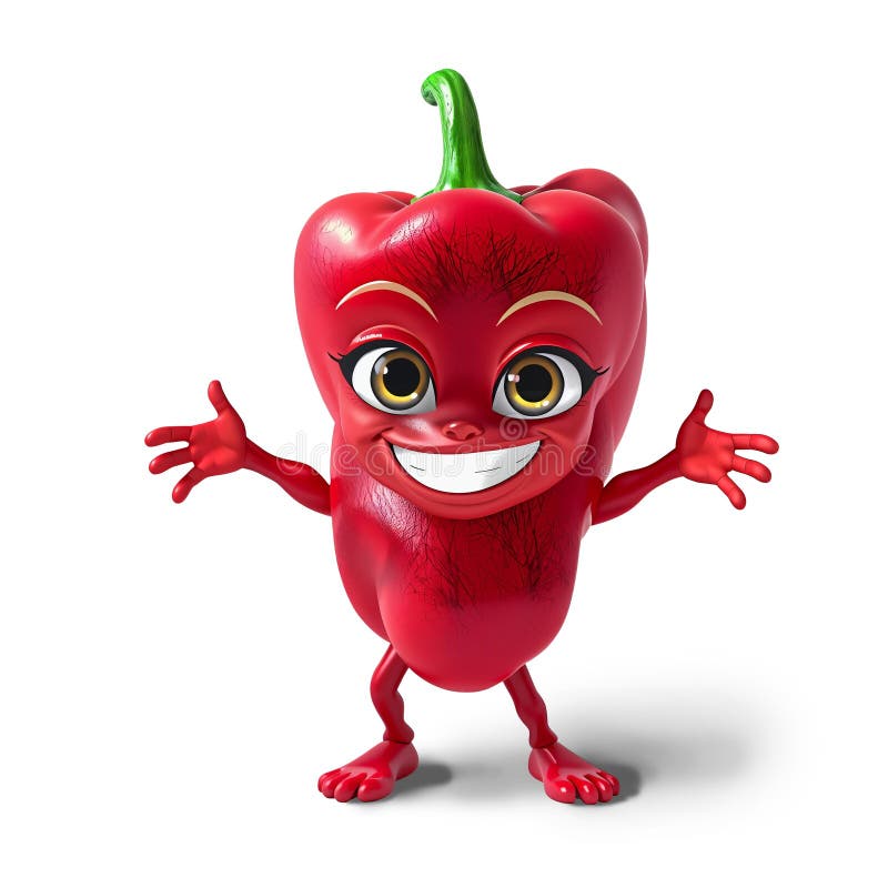 A Cheerful, Animated Red Pepper Character with Large Eyes and a Smiling ...