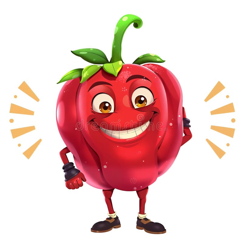 A Cheerful, Anthropomorphic Red Pepper Character with a Smiling Face ...
