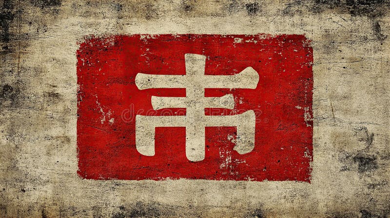 Red Chinese Character on Grunge Wall Stock Illustration - Illustration ...
