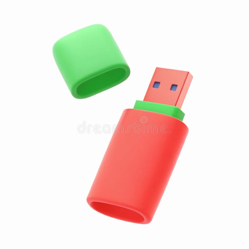 Red USB Flash Drive with Green Cap Isolated on Transparent Background ...