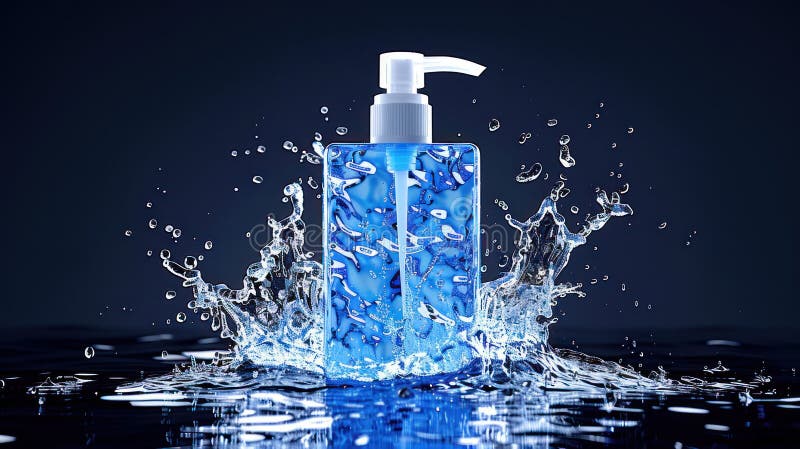 Refreshing Blue Liquid with Pump Dispenser and Water Splash Stock ...