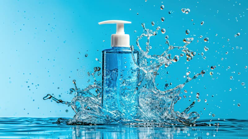 Refreshing Blue Liquid with Pump Dispenser and Water Splash Stock ...