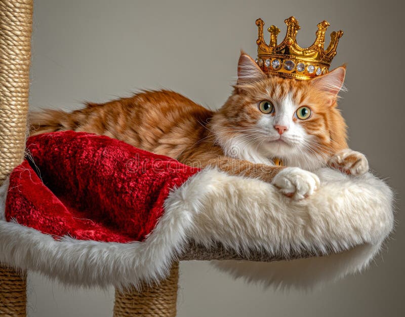 The Image Features a Regal Red Tabby Cat with a Crown, Royal Mantle ...