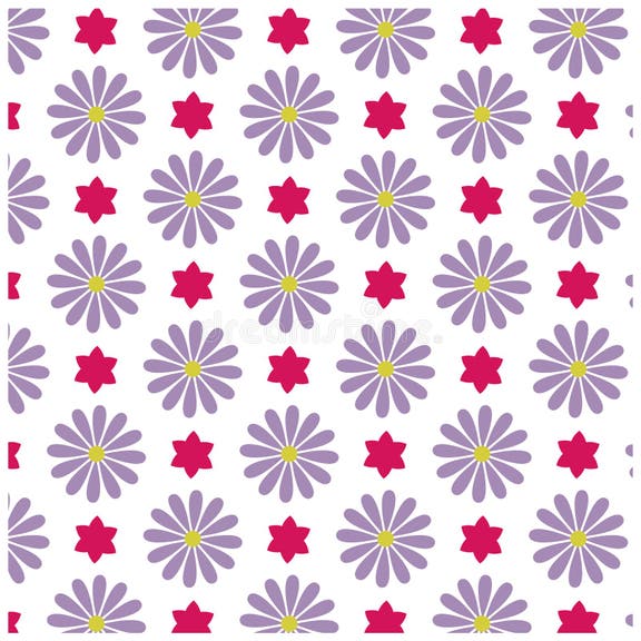 Purple Daisy & Pink Star Grid: Flower Pattern Repeat Stock Vector ...